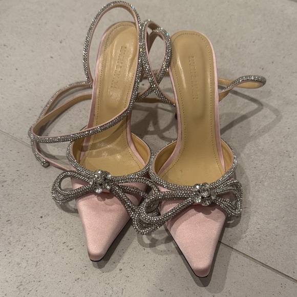 MACH & MACH | Shoes | Mach Mach Pink Satin Heels With Silver Crystal ...